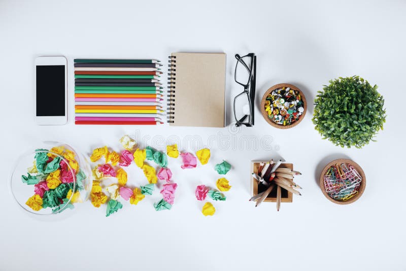 Working White Workspace with Objects Stock Photo - Image of business ...