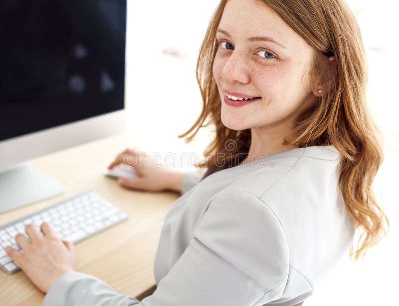 Working woman on computer stock photo. Image of woman - 51370146