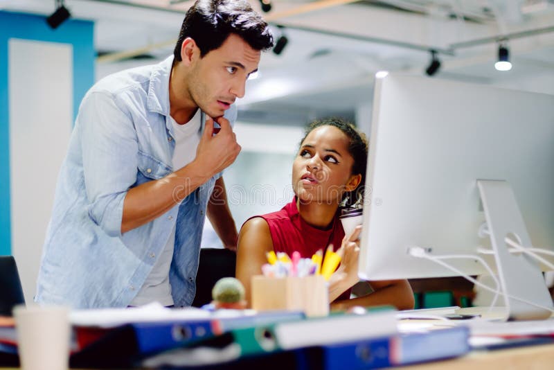 Working Woman and Man Sharing Idea about Their Work in Co Working Place ...