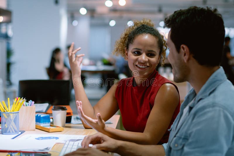 Working Woman and Man Sharing Idea about Their Work in Co Working Place ...