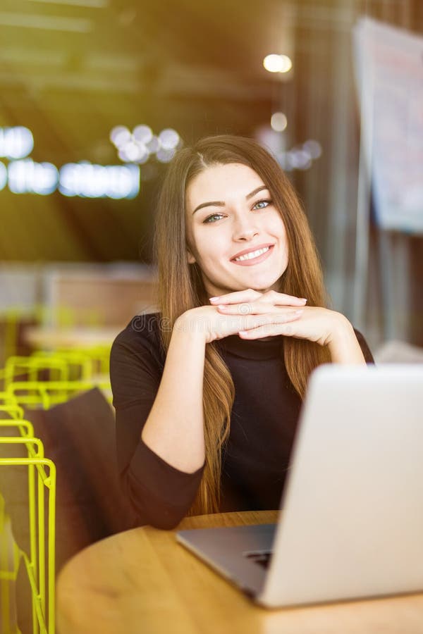 Working Woman at Smart Space in Modern Office on Laptop Stock Photo ...