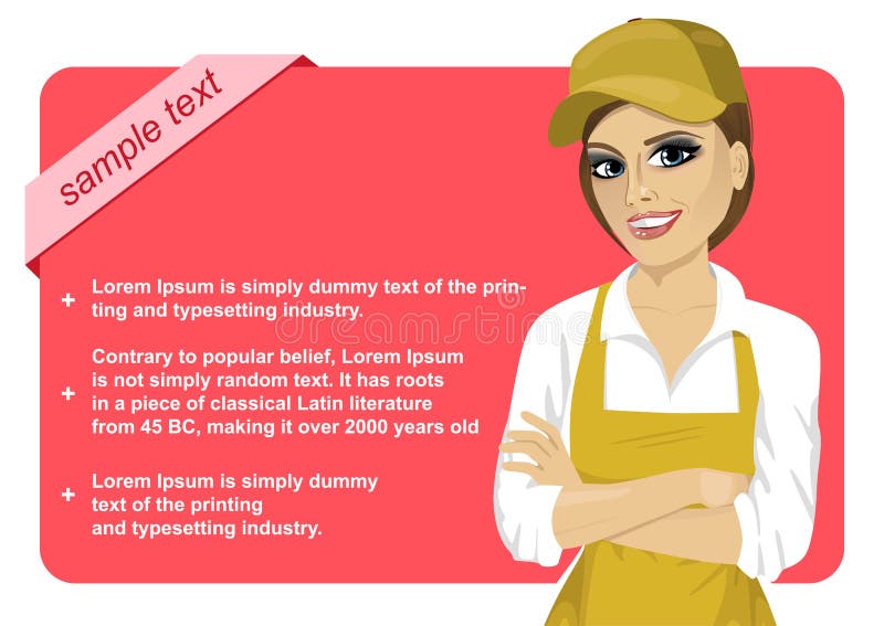 Working Woman Wearing Overall Standing in Front of Red Banner Stock ...