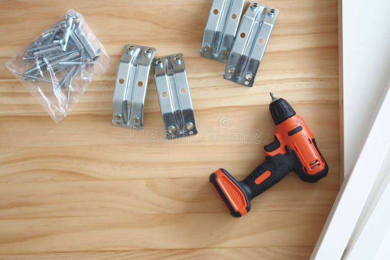 Working on a Woodworking Project with Tools and Materials Stock Image ...