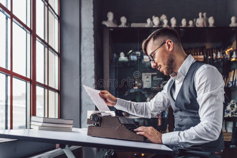 Working Writer with a Retro Typewriter Stock Photo - Image of vintage ...