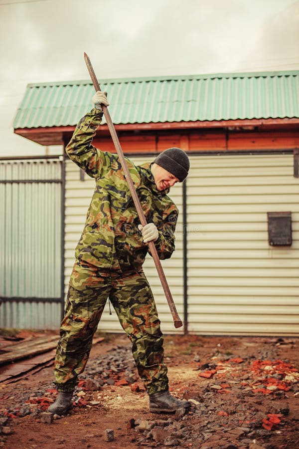 Working. stock image. Image of happy, smiling, crowbar - 35093741