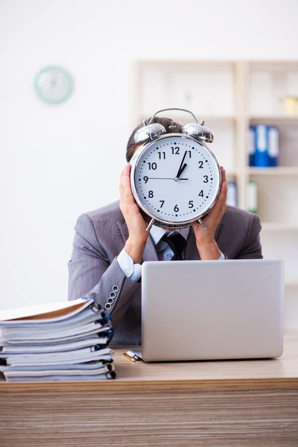 Workload Male Employee in Time Management Concept Stock Image - Image ...