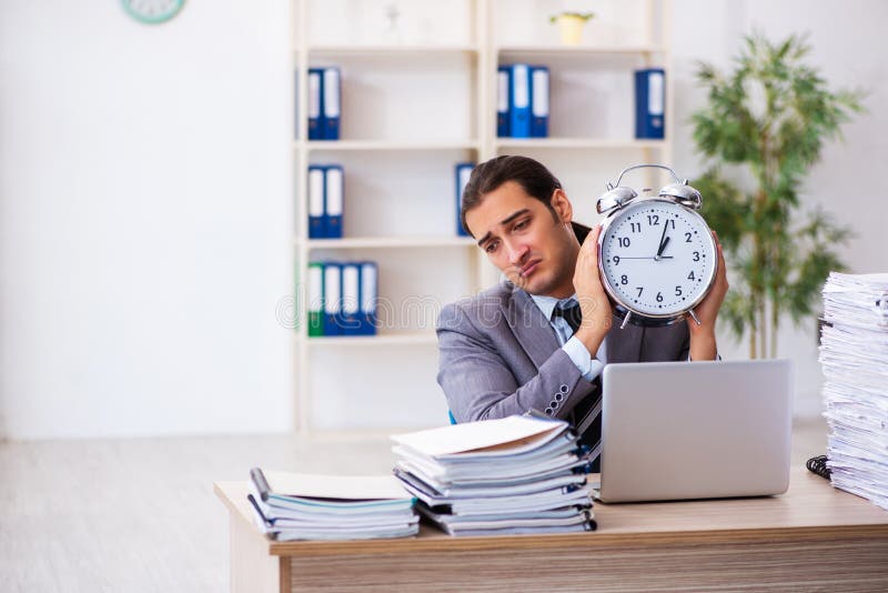 Workload Male Employee in Time Management Concept Stock Image - Image ...