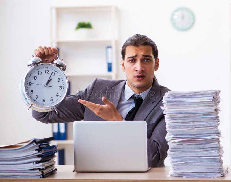 Workload Male Employee in Time Management Concept Stock Image - Image ...
