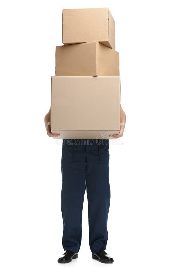 Workman Delivers Three Boxes Stock Photo - Image of caucasian, format ...