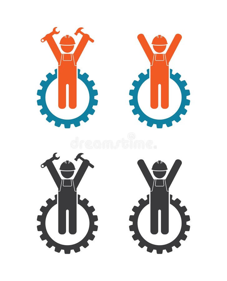 Workman in Gear with Tool Icon Stock Vector - Illustration of icon ...