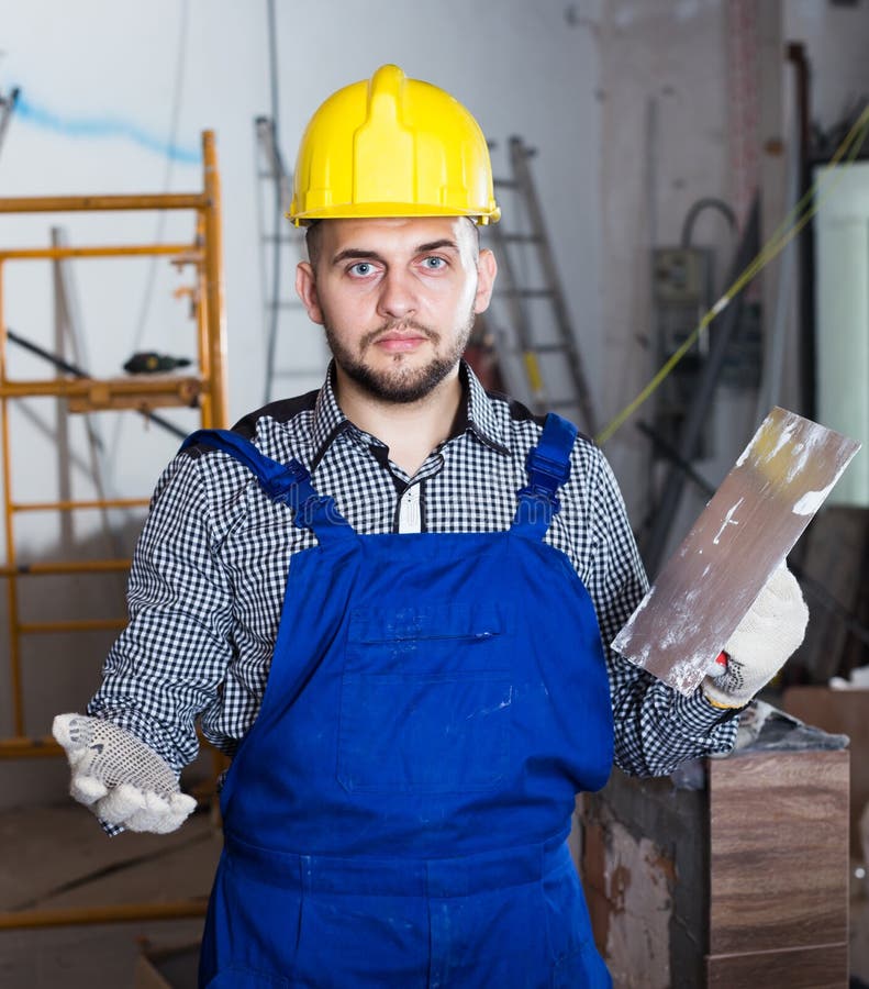Workman with helmet stock photo. Image of employee, positive - 55609374
