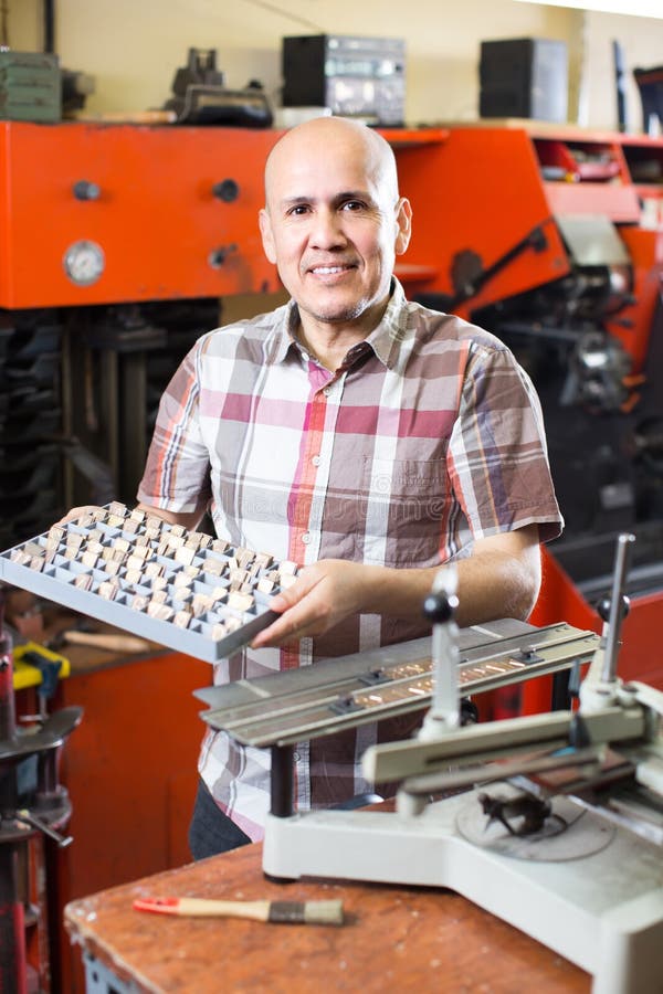 Workman Making Mailbox Plate in Workshop Stock Image - Image of ...