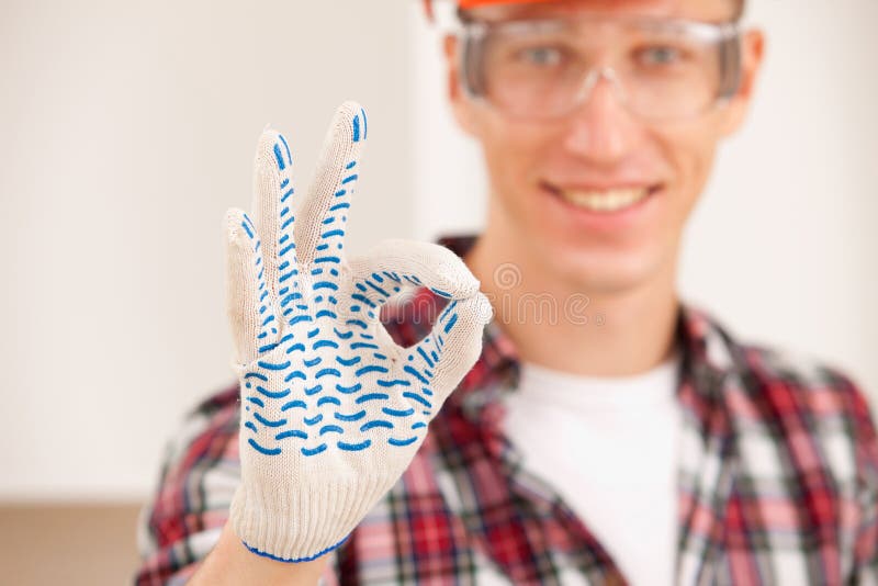Workman Making a Perfect Gesture Stock Image - Image of hardhat ...
