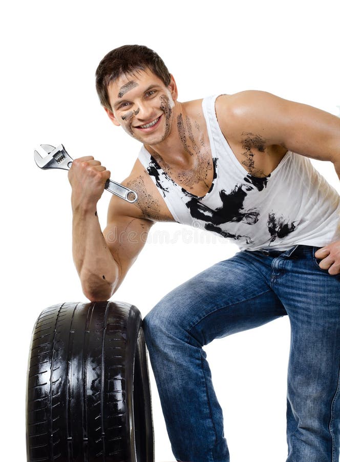 Workman stock photo. Image of wheel, smile, casing, tyre - 38993642