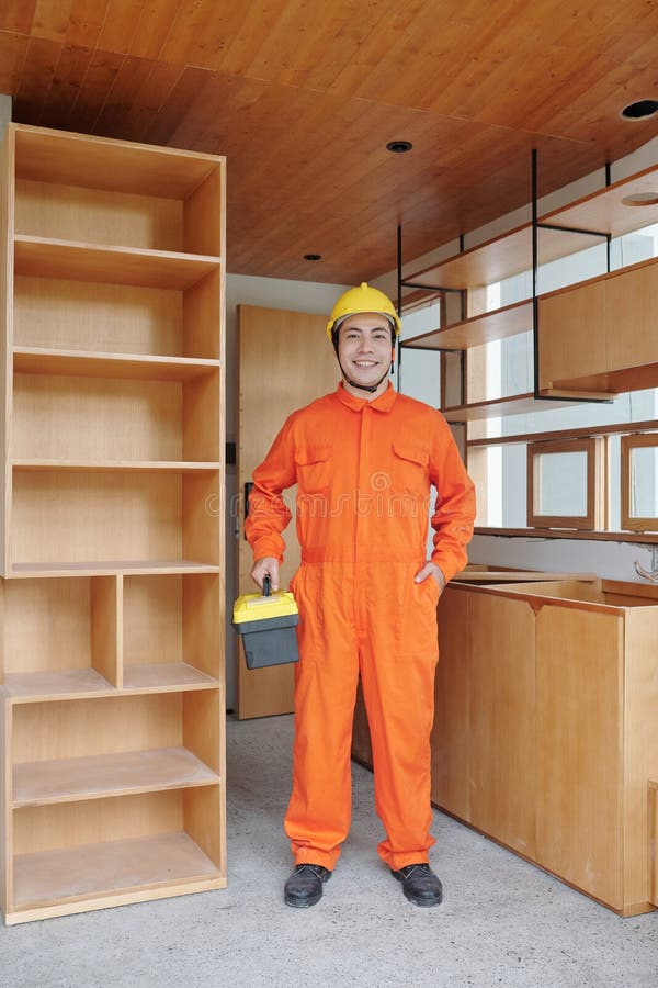 Workman Ready To Install Cabinets Stock Image - Image of engineer ...
