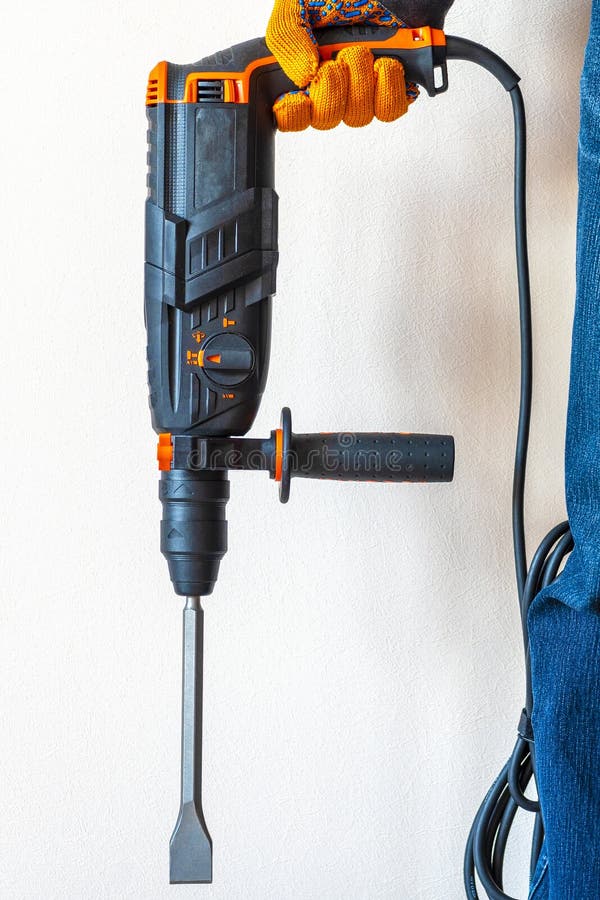 Worker, Professional with Hammer Drill, Perforator Stock Image - Image ...