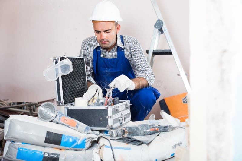 Workman Searching Tools in Toolbox Stock Image - Image of person ...