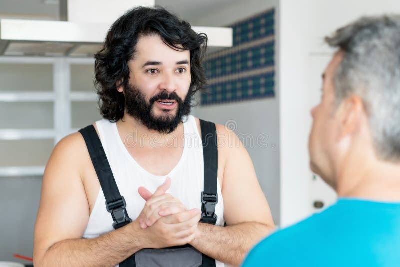 Workman Talking with Boss about Work Stock Photo - Image of contract ...