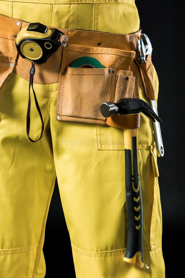Workman in tool belt stock photo. Image of cropped, people - 91782852