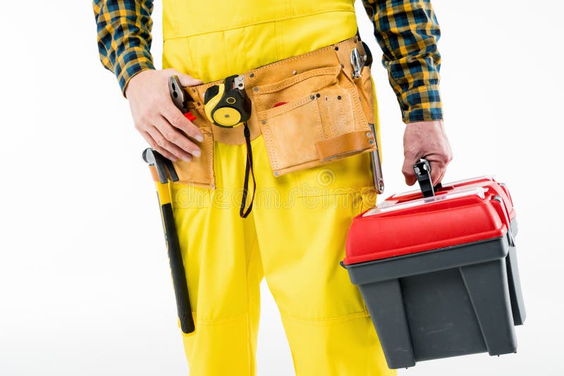 Workman with tool kit stock image. Image of builder, architect - 90020801