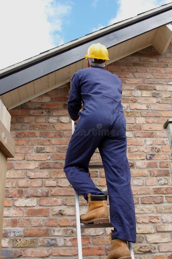 Workman climbing a ladder stock image. Image of climbing - 6269013