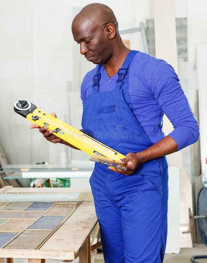 Workman Working with Glass in Workshop Stock Photo - Image of work ...