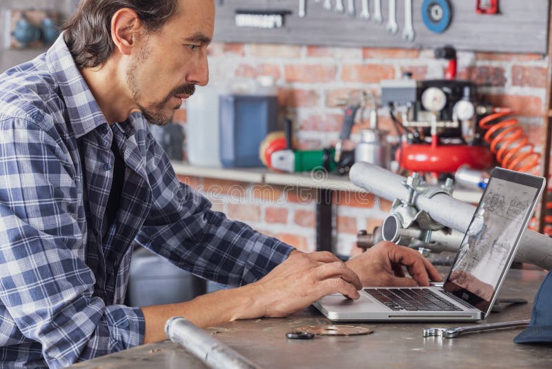 Workman with Laptop at Warehouse Stock Image - Image of business ...