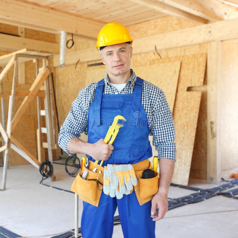 Workman with wrench stock photo. Image of professional - 59942454