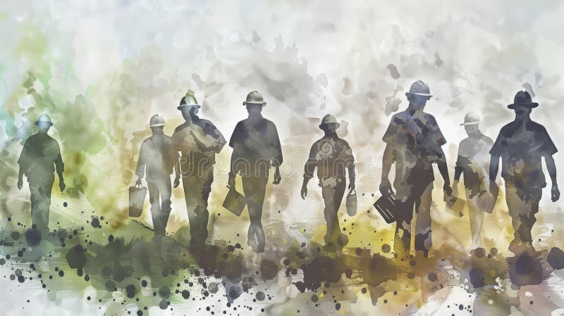 Workmen in Watercolor: Artistry in Motion Stock Image - Image of ...
