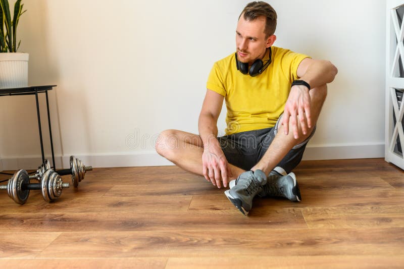 Young Active Guy Doing a Workout at Home Stock Photo - Image of ...