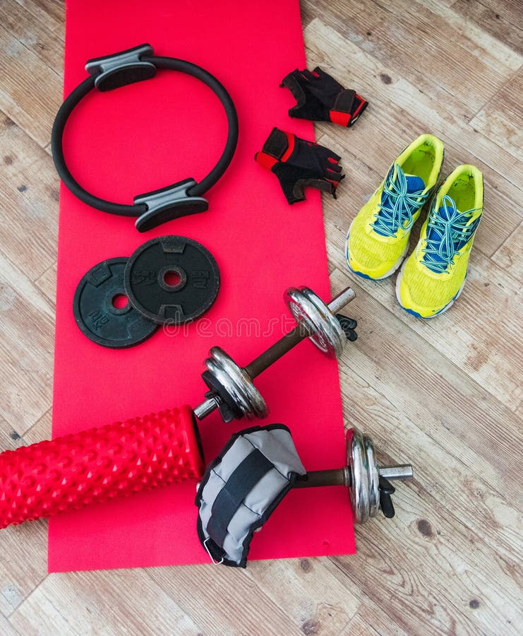 Workout Objects on an Apartment Floor Stock Photo - Image of concept ...
