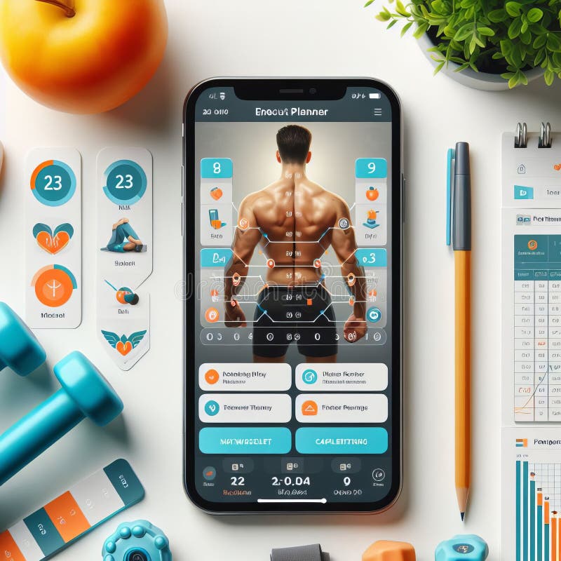 Workout Planner App Interface with Exercise Routines, Progress Stock Image - Image of background ...