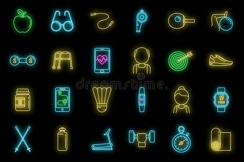 Workout Seniors Activity Icons Set Vector Neon Stock Vector ...