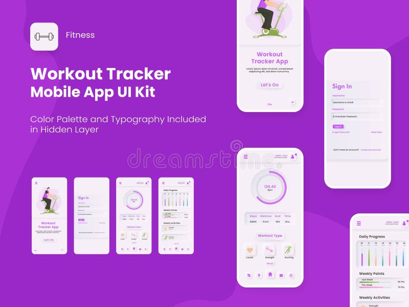 Fitness Tracker Mobile App UI, UX and GUI Template. Stock Illustration ...