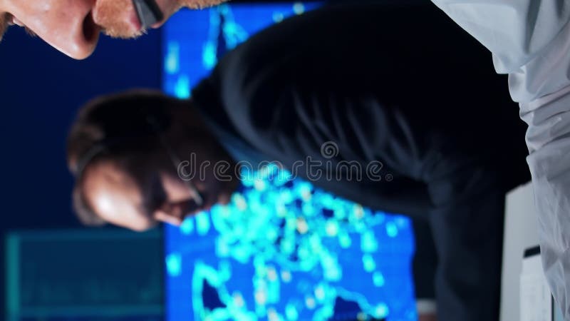 Workplace of the Air Traffic Controllers in the Control Tower. Team of ...