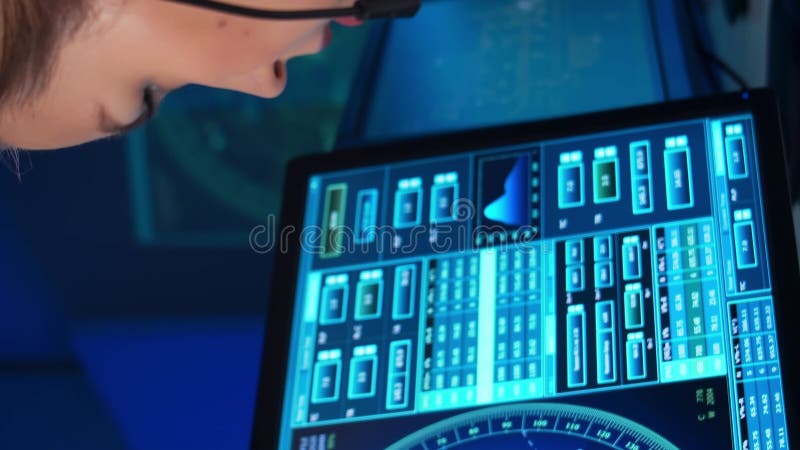 Workplace of the Air Traffic Controllers in the Control Tower. Team of ...