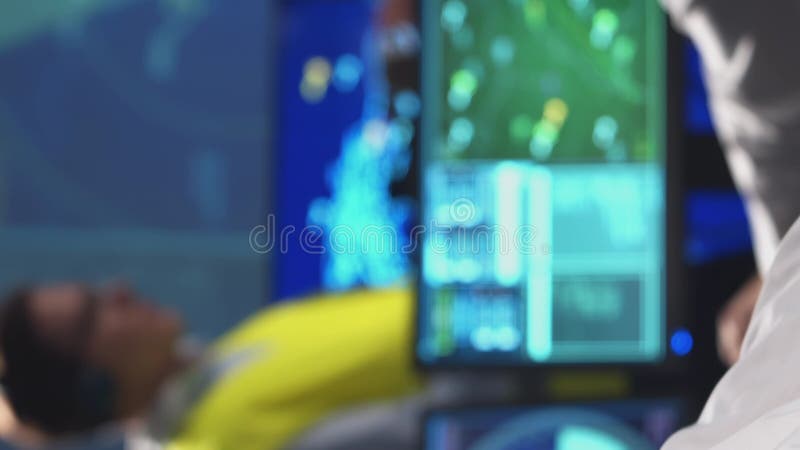 Workplace of the Air Traffic Controllers in the Control Tower. Team of ...