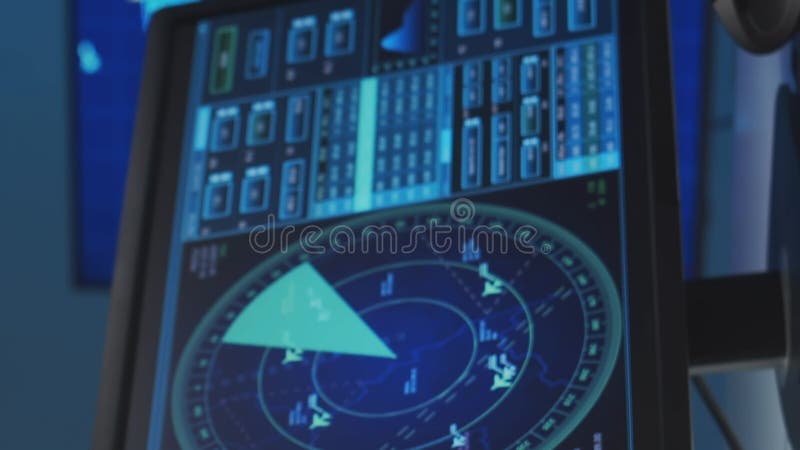 Workplace of the Air Traffic Controllers in the Control Tower. Team of ...