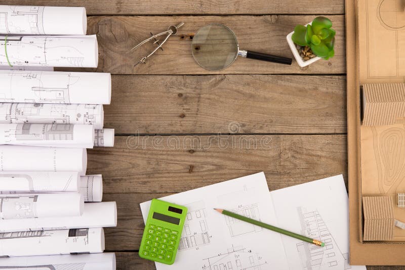 Workplace of Architect - Construction Drawings, Scale Model and Tools ...