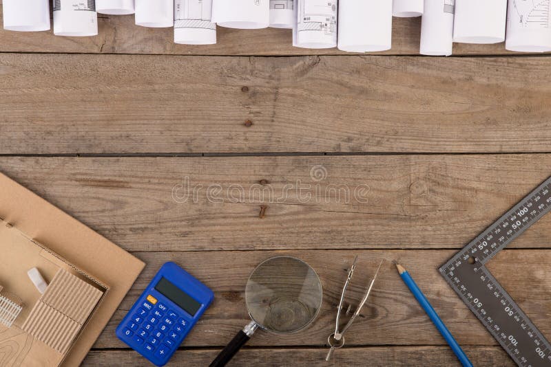 Workplace of Architect - Construction Drawings, Scale Model and Tools ...