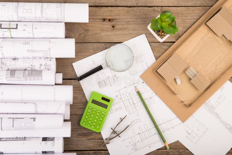 Workplace of Architect - Construction Drawings, Scale Model and Tools ...