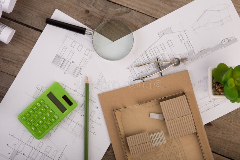 Workplace of Architect - Construction Drawings, Scale Model and Tools ...