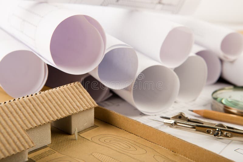 Workplace of Architect - Construction Drawings, Scale Model and Tools ...