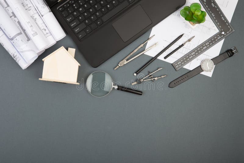 Workplace of Architect - Construction Drawings, Scale Model and Tools ...