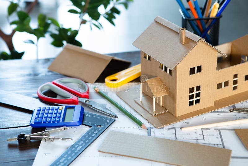 Workplace of Architect - Construction Drawings, Scale Model and Tools ...