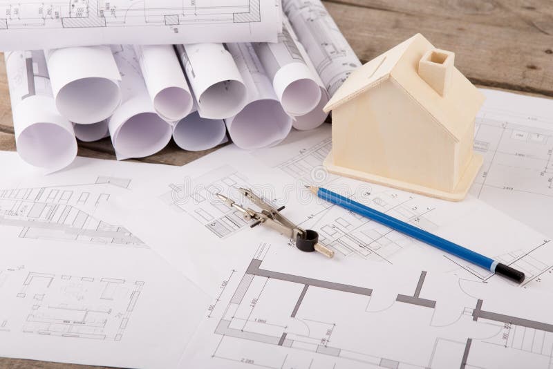 Workplace of Architect - Construction Drawings, Scale Model and Tools ...