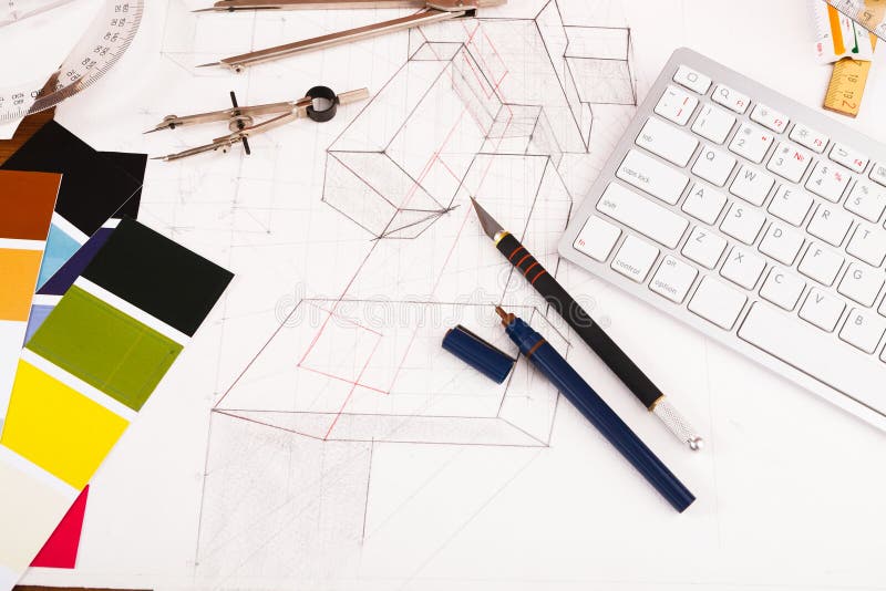Architectural Project, Engineering Tools on Table. Stock Photo - Image ...