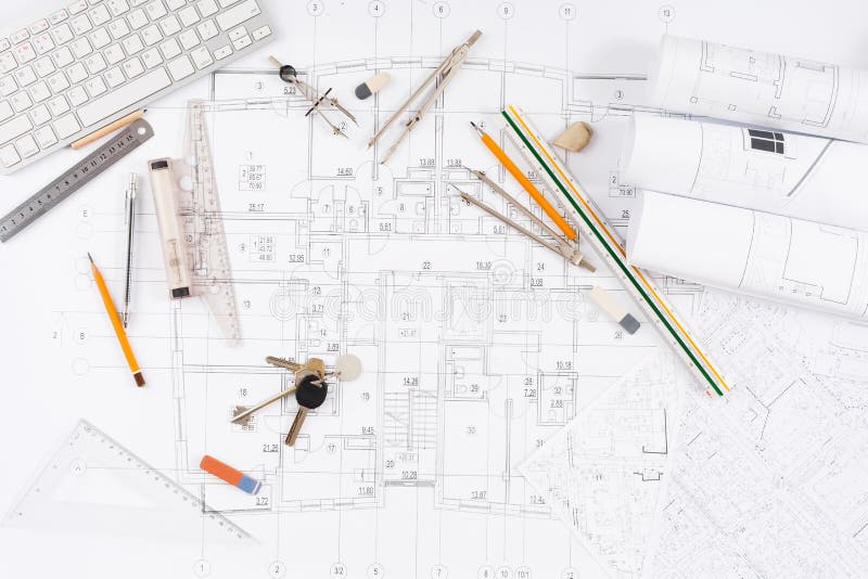 Architectural Project, Engineering Tools on Table. Stock Photo - Image ...