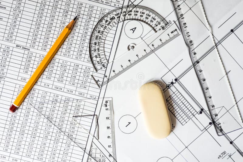 Workplace Architect, Tools for Sketching Stock Image - Image of eraser ...