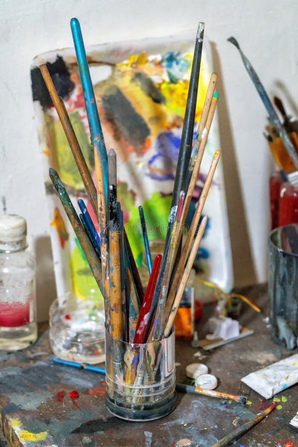 Workplace Artists - Brushes and Paints To Create Masterpieces Stock ...